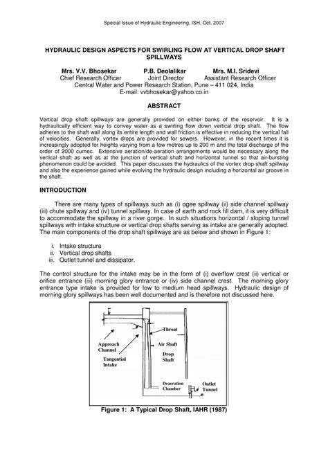 Pdf Hydraulic Design Aspects For Swirling Flow At Vertical Drop Shaft
