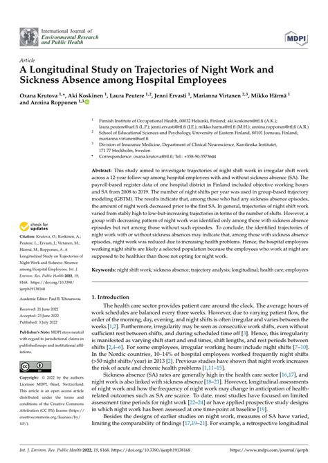 Pdf A Longitudinal Study On Trajectories Of Night Work And Sickness