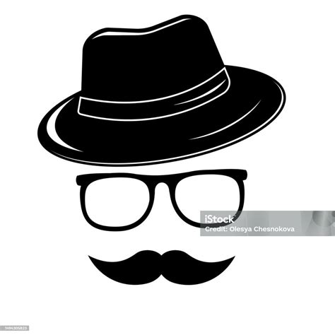 Gentleman Icon Hat Glasses Mustache Vector Icon Unknown Man With A