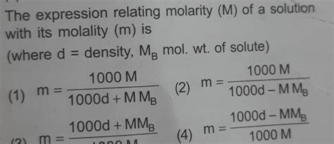 Answered The Expression Relating Molarity M Of A Solution With Its