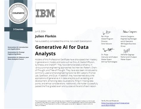 ibm generative ai for data analysts specialization of julien florkin