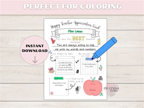 Teacher Appreciation Week Printable Teacher Survey Teacher Printable