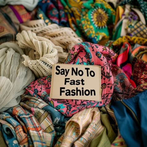 QuotSay No To Fast Fashionquot Sign On A Paper Card Atop A Heap Of