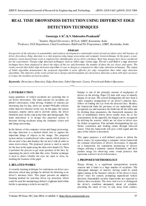 Pdf Real Time Drowsiness Detection Using Different Edge Detection