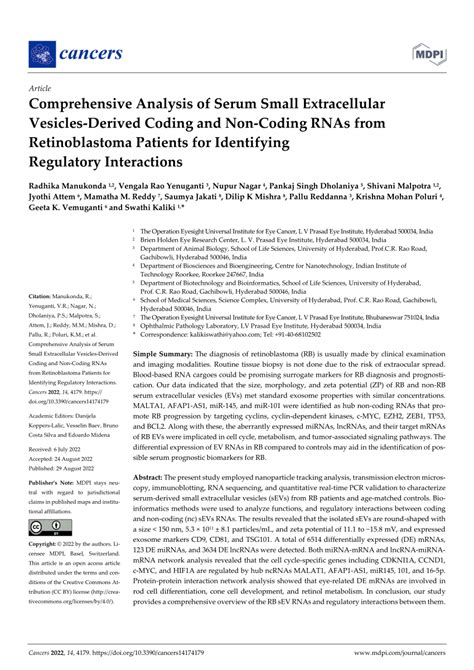 Pdf Comprehensive Analysis Of Serum Small Extracellular Vesicles Derived Coding And Non Coding