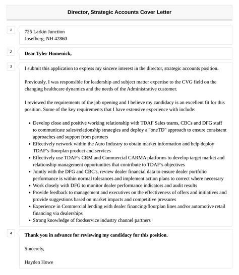 Director Strategic Accounts Cover Letter Velvet Jobs