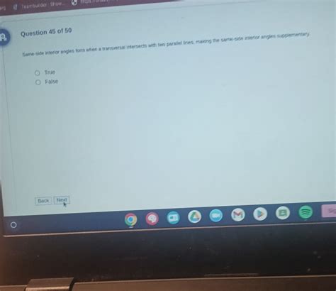 Solved Teambuilder Show A Question 45 Of 50 Same Side Interior Angles Form When A Transversal