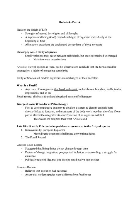 BIO Exam Study Notes Module Part A Ideas On The Origin Of Life Strongly Influenced