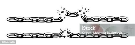 힘과 자유의 상징으로 부서진 사슬 금속 체인의 스케치 벡터 일러스트 레이 션 강철에 대한 스톡 벡터 아트 및 기타 이미지