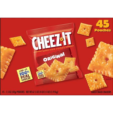 Cheez It Original Baked Snack Cheese Crackers 45 Packs Of 1 5 Oz Each