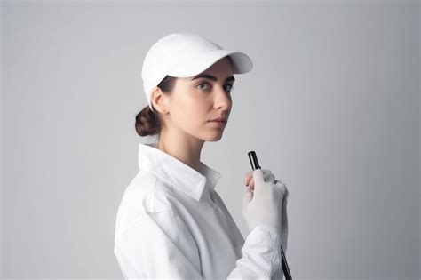 Premium Photo Woman Holding Golf Club On White Background