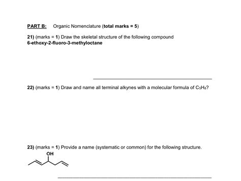 Solved PART B Organic Nomenclature Total Marks Chegg