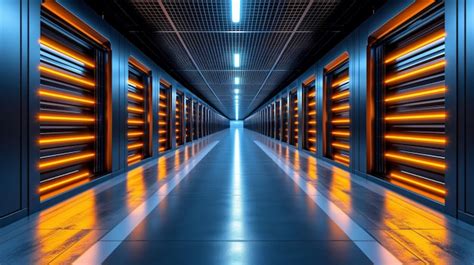 Premium Photo Modern Data Center Corridor With Orange Illuminated