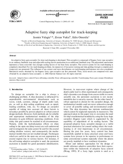 Pdf Adaptive Fuzzy Ship Autopilot For Track Keeping