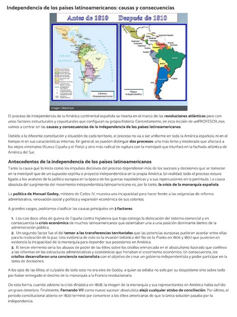Independencia De Los Países Latinoamericanos Causas Y Consecuencias Pdf