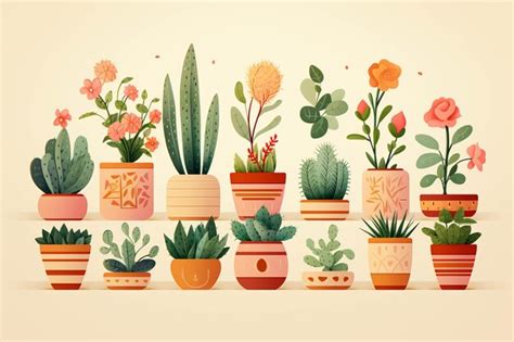 Premium AI Image There Are Many Different Types Of Plants In Pots On
