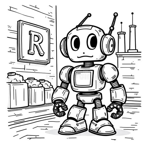 Curious Robot In Industrial Storage Room Stock Illustration