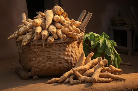 Premium Ai Image A Bountiful Harvest Of Cassava Roots A Rustic Scene