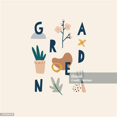 봄 맞이 예술 인사말 카드 초대장 벚꽃 가지 화분 잎이 있는 정원 텍스트 씨앗으로 레이크 추상 기하학적 모양입니다 현대 벡터 일러스트레이션 월아트 포스터 원예에 대한 스톡