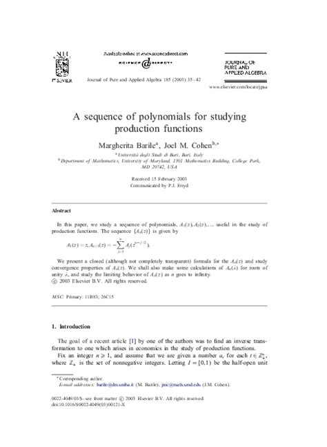 Pdf A Sequence Of Polynomials For Studying Production Functions