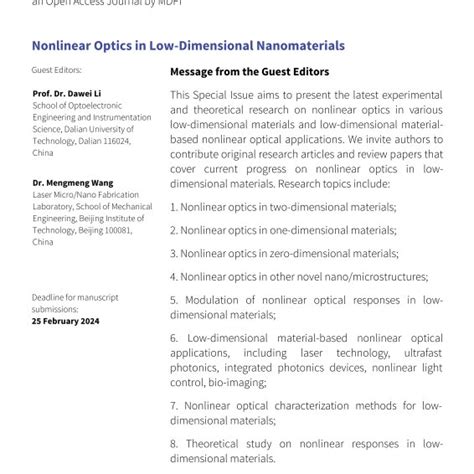 Guest Editors Prof Dr Dawei Li Dr Mengmeng Wang Download