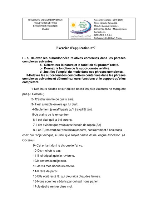 Exercice Dapplication N°7 Année Universitaire 2019 2020 Filière