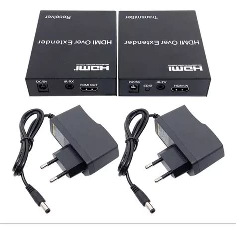 Extensor Hdmi 120 Metros 120m Ir Conversor Rj45 Ip Cat 5 6 Preto Frete grátis