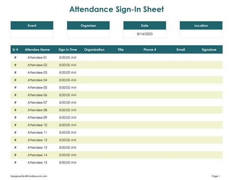 Free Attendance Spreadsheets And Templates Wordlayouts