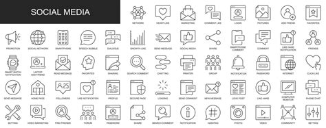 social media web icons set in thin line design pack of network likes