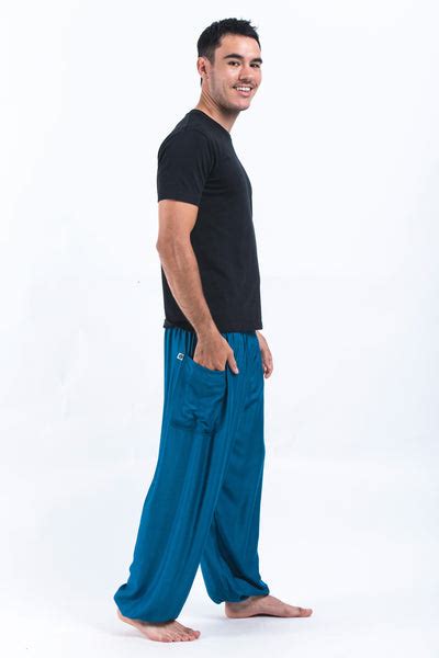 Solid Color Mens Harem Pants In Aqua Blue