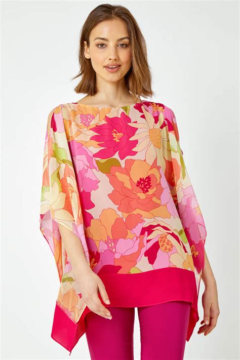 Orange Floral Print Cold Shoulder Top Roman UK