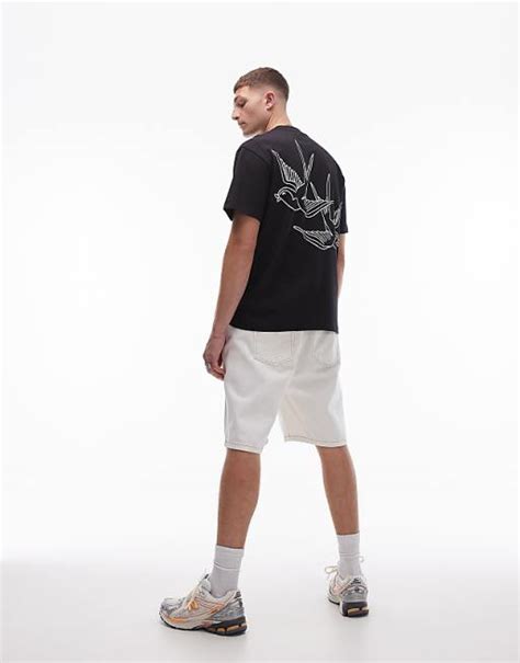 Topman Oversized Fit T Shirt With Swallows Back Print In Black Asos