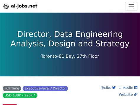 Hiring Director Data Engineering Analysis Design And Strategy In Toronto 81 Bay 27th Floor