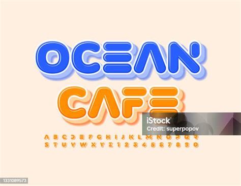 벡터 밝은 로고 오션 카페 써니 옐로우 알파벳 문자 및 숫자 세트 관광에 대한 스톡 벡터 아트 및 기타 이미지 관광 관광