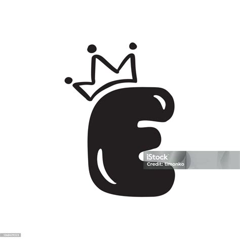 크라운 벡터 통통 빈티지 귀여운 편지 E 프린세스 요소 글꼴 로고 페이지 장식 및 디자인 일러스트에 대한 발렌타인 핸드 그린