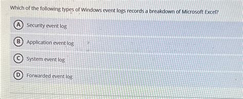 Solved Which Of The Following Types Of Windows Event Logs Chegg Com