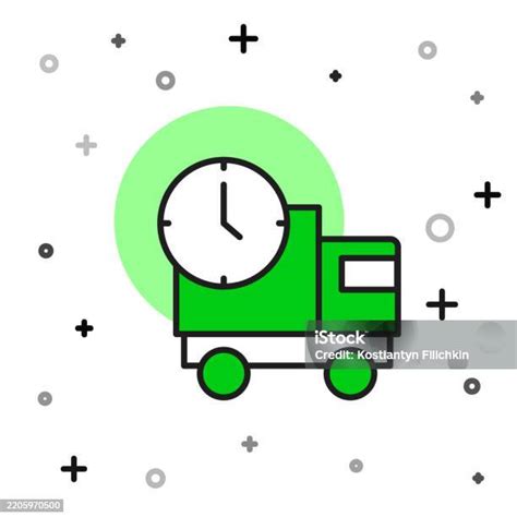 채워진 개요 물류 배달 트럭 시간 아이콘 흰색 배경에 고립되어 있습니다 배달 시간 아이콘입니다 벡터 가득 찬에 대한 스톡 벡터 아트 및 기타 이미지 Istock