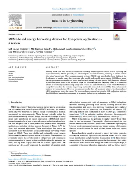 Mems Based Energy Harvesting Devices For Low Power Applications Pdf