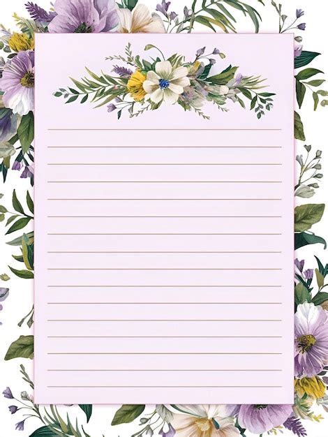 A Lined Notebook With A Floral Design Bordering The Top And Bottom Premium AI Generated Image