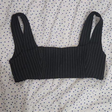 Black Pinstripe Micro Crop Top 》 Brand Depop