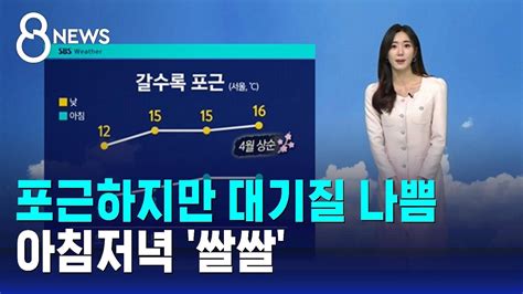 날씨 포근하지만 대기질 나쁨아침저녁 쌀쌀 Sbs 8뉴스 Youtube