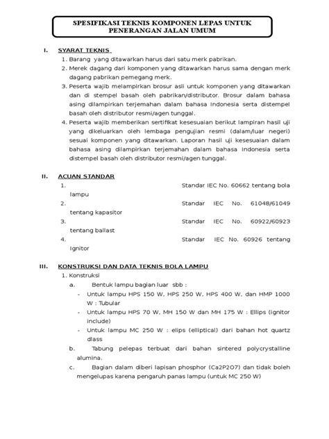 Pdf Spek Teknis Komponen Lepas Dokumen Tips