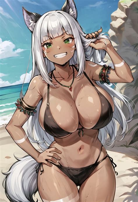 Rule 34 Ai Generated Beach Big Breasts Black Bikini Brushing Hair