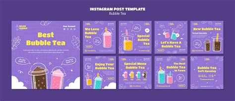 Free Psd Delicious Bubble Tea Instagram Posts Template