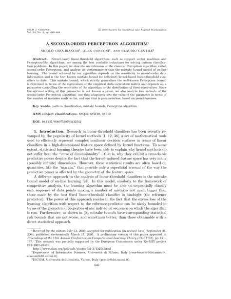 pdf a second order perceptron algorithm