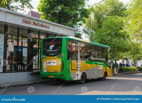 The Trans Jogja Bus Is Stopping At The Bus Stop Editorial Photo