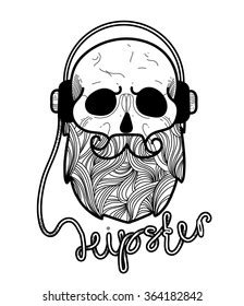 Skull Listening Music Headphonesprints Design Tshirtsvector Stock