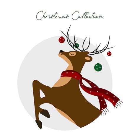 Premium Vector Frame Reindeer Wearing Santa Scarf With Christmas Balls In Vector