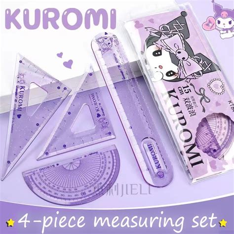 Sanrio 4 In 1 Ruler Kuromi Angle Ruler Protractor Triangle Ruler Multifunctional Measuring Too