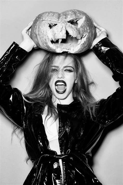 Halloween Pumpkin Butt Erotica And Underwear Concept Sensual Girl